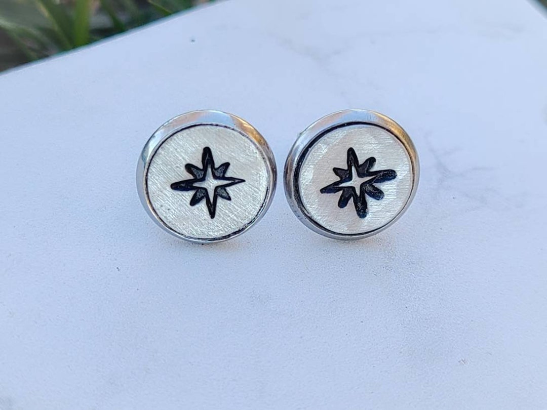 Compass Stud Earrings, Simple Metal Studs, North Star Stud Stearrings, Minimalist Earrings ...