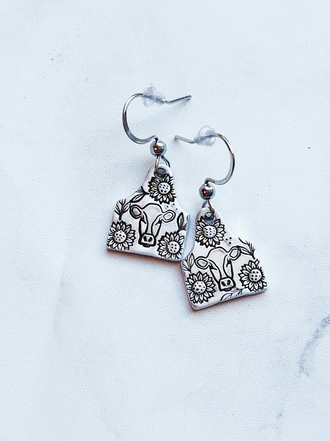 Cow Ear Tag Earrings, Dairy Cattle Tag Earrings, Small Sunflower Ear ...
