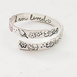 Hidden Message Wrap Ring, Sterling Silver Adjustable Ring, Motivational ...