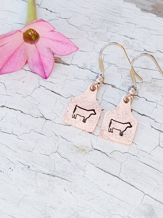 Cow Ear Tag Earrings Cattle Tag Earrings Small Personalized | Etsy