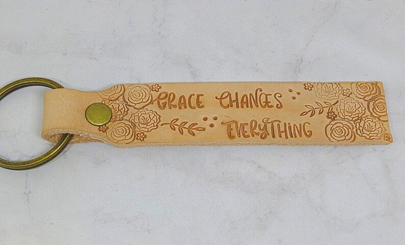 Grace Changes Everything Leather Keyring Natural Leather Key - Etsy