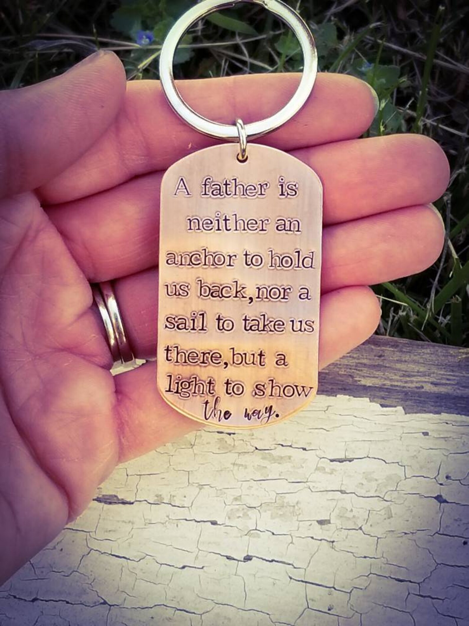 Father keychain dad gift dad quotes copper dog tag copper | Etsy