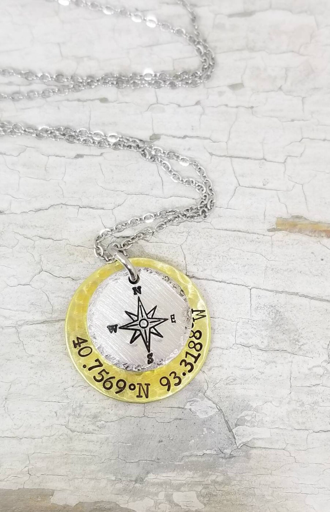 Hand Stamped Compass Necklace, Personalized Coordinates, Graduation ...