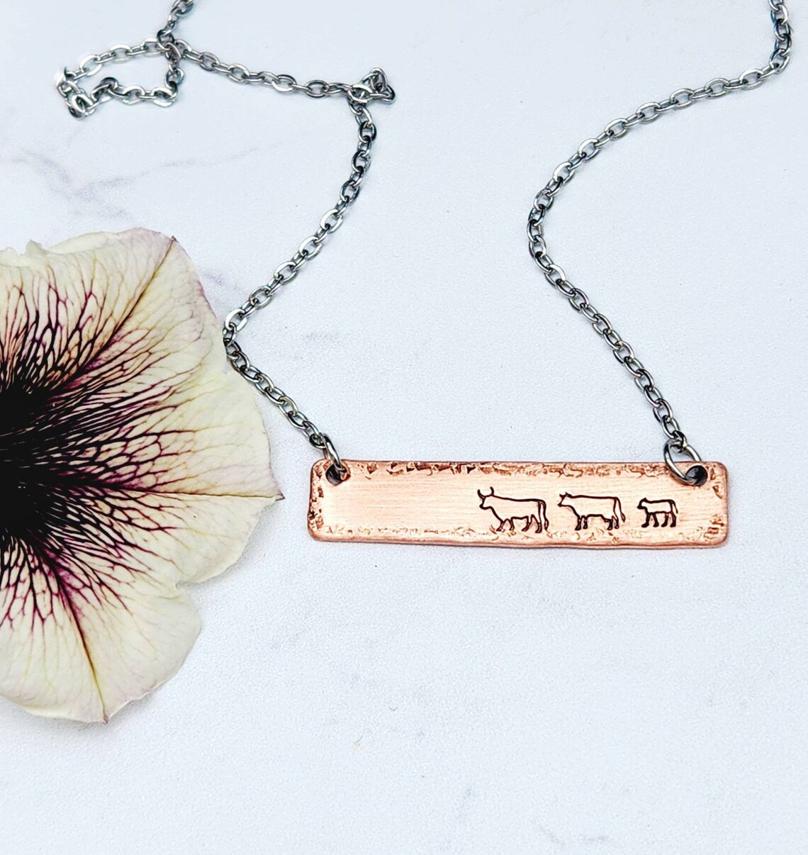 Hand Stamped Cow Family Bar Necklace, Cattle Jewelry - Etsy