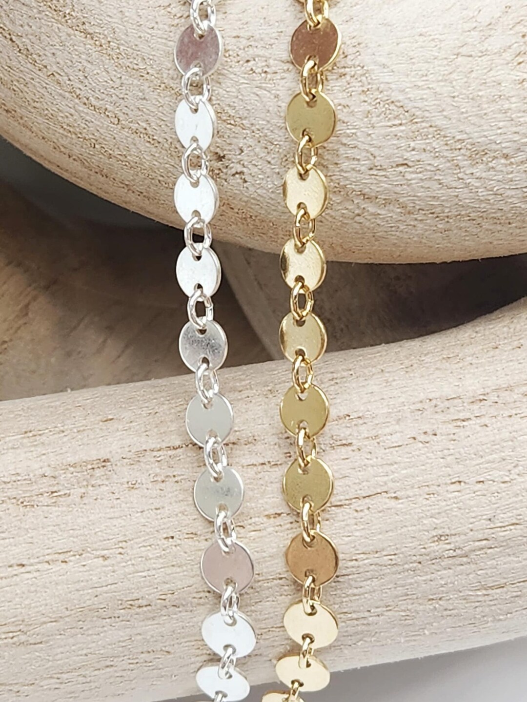 Quincy Disc Chain Necklace Anklet or Bracelet, Circle Sequin Sterling ...