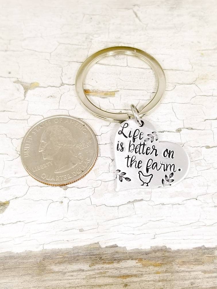 Life is better on the farm keychain small heart keychain | Etsy