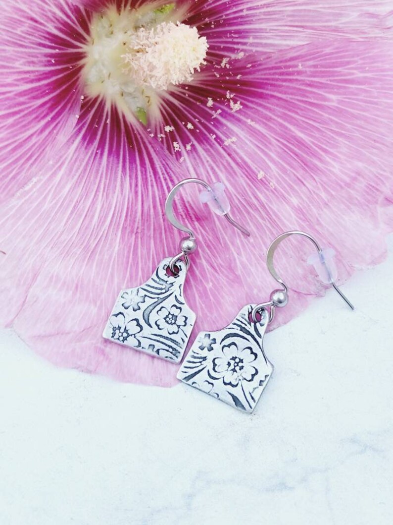 Floral Ear Tag Earrings Cattle Tag Earrings Personalized - Etsy
