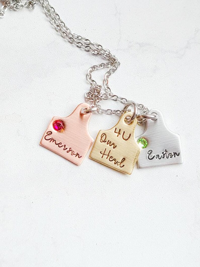 Tiny Ear Tag Mom Necklace Mixed Metal Tag Multiple Ear Tags | Etsy
