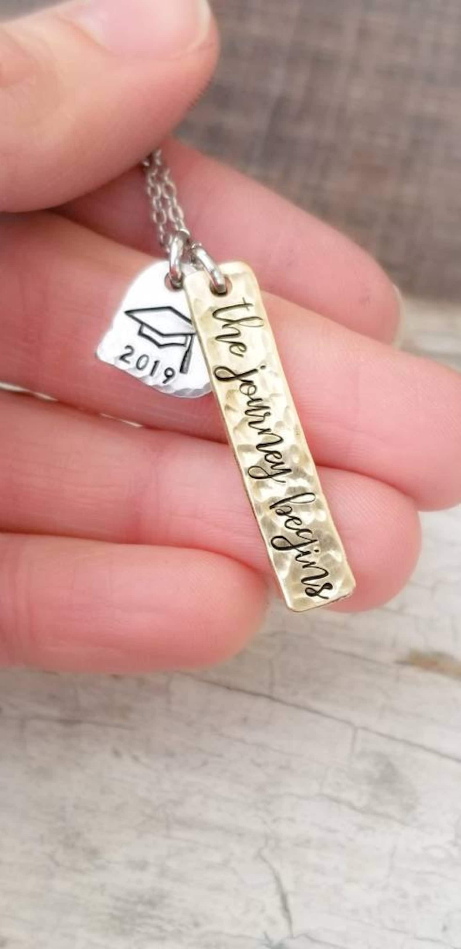 The Journey Begins, Graduation Necklace, Graduate Jewelry, Mixed Metal ...