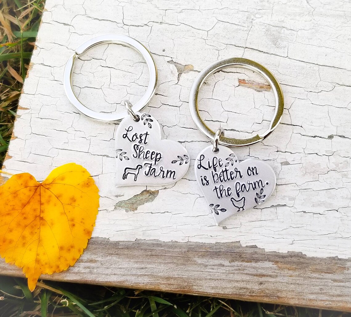 Hand Stamped Heart Keychain, Life is Better on the Farm, Cow Design - Etsy