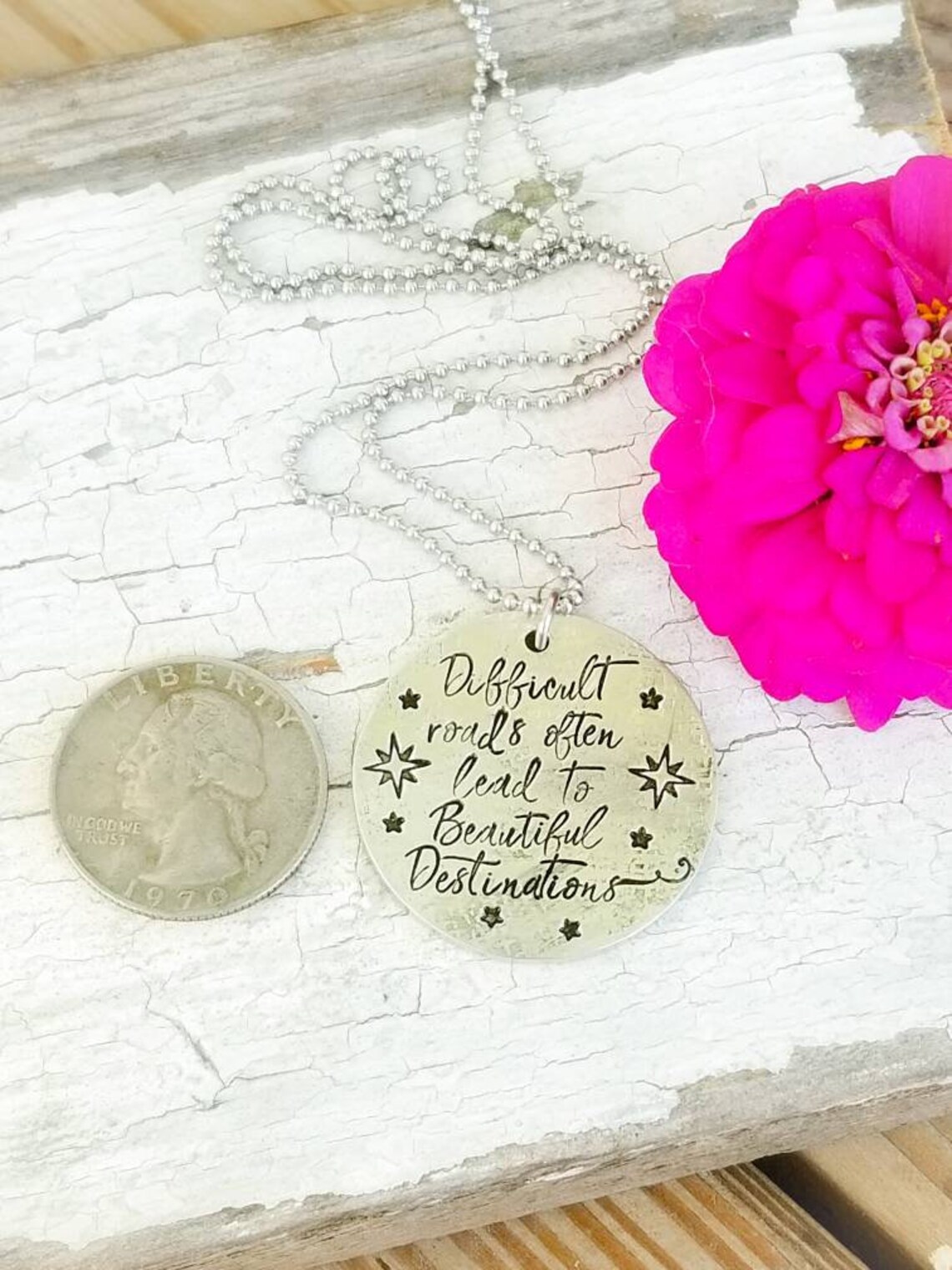 Pewter Inspirational Quote Necklace, Compass Star Charm - Etsy