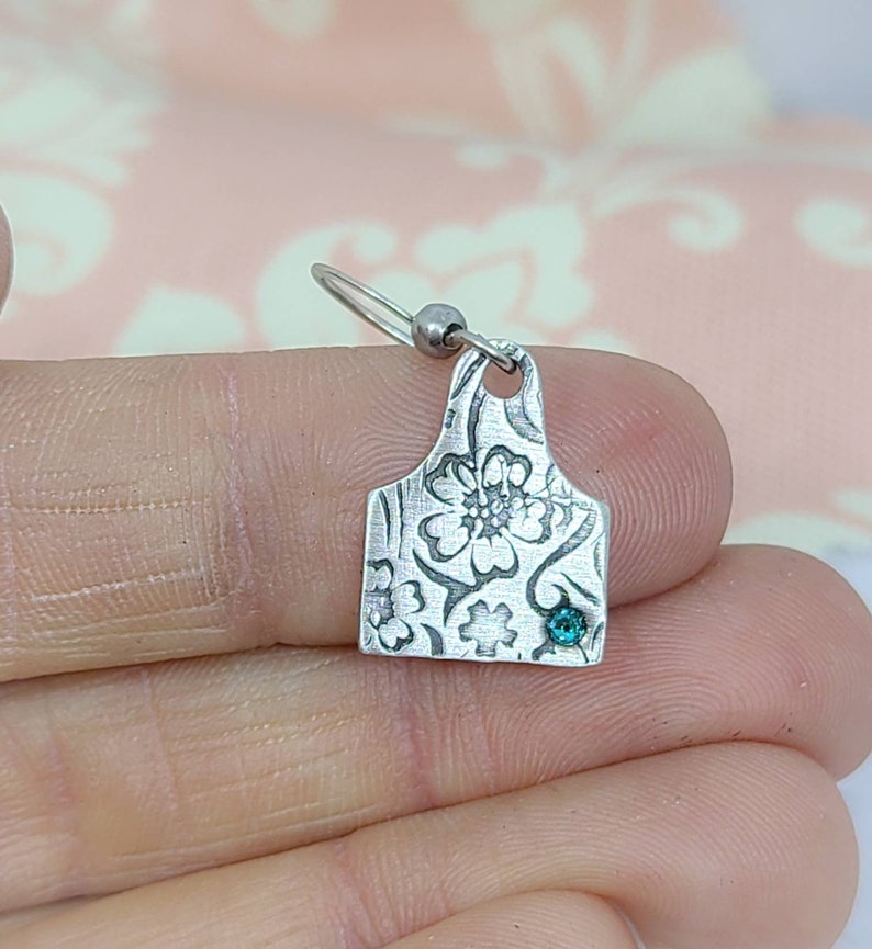 Floral ear tag earrings cattle tag earrings personalized | Etsy