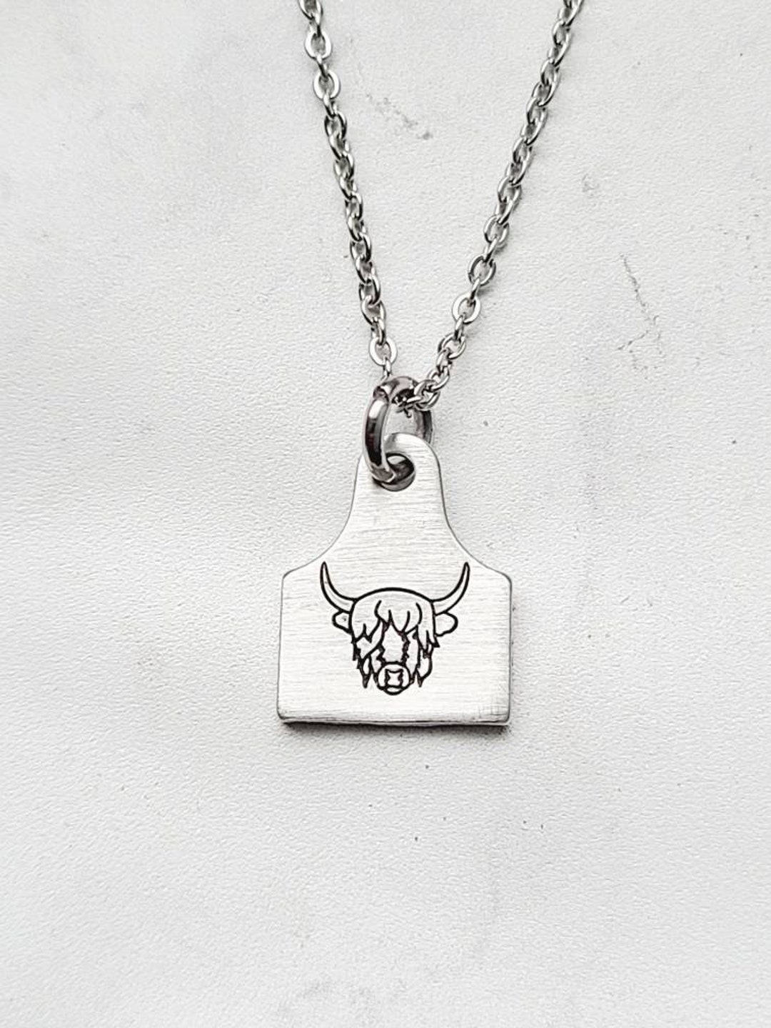 Hand Stamped Pewter Highland Cow Tag Necklace, Farm Jewelry - Etsy