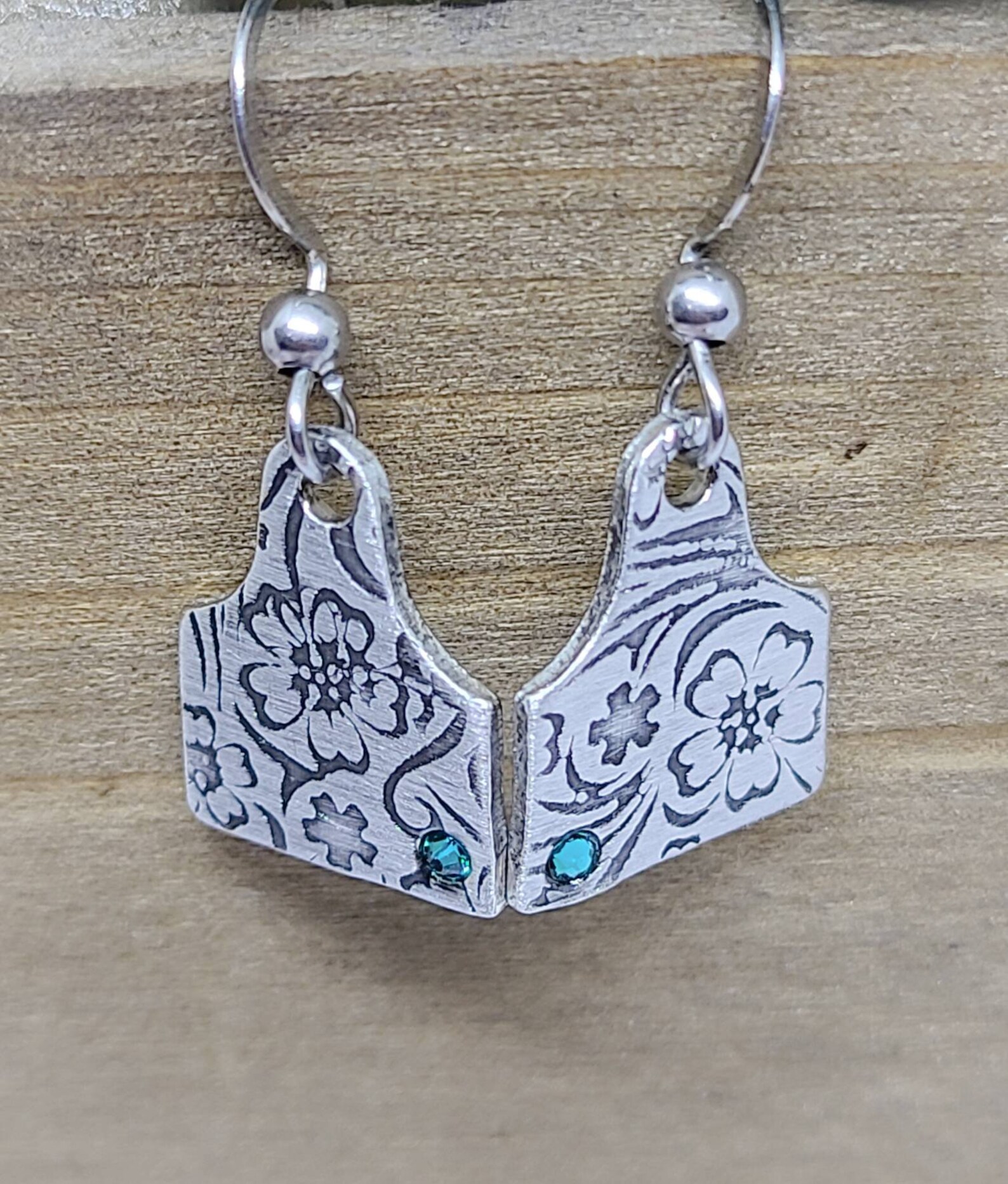 Floral ear tag earrings cattle tag earrings personalized | Etsy