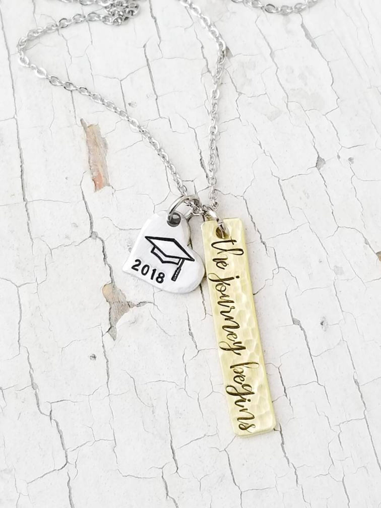 The Journey Begins, Graduation Necklace, Graduate Jewelry, Mixed Metal ...