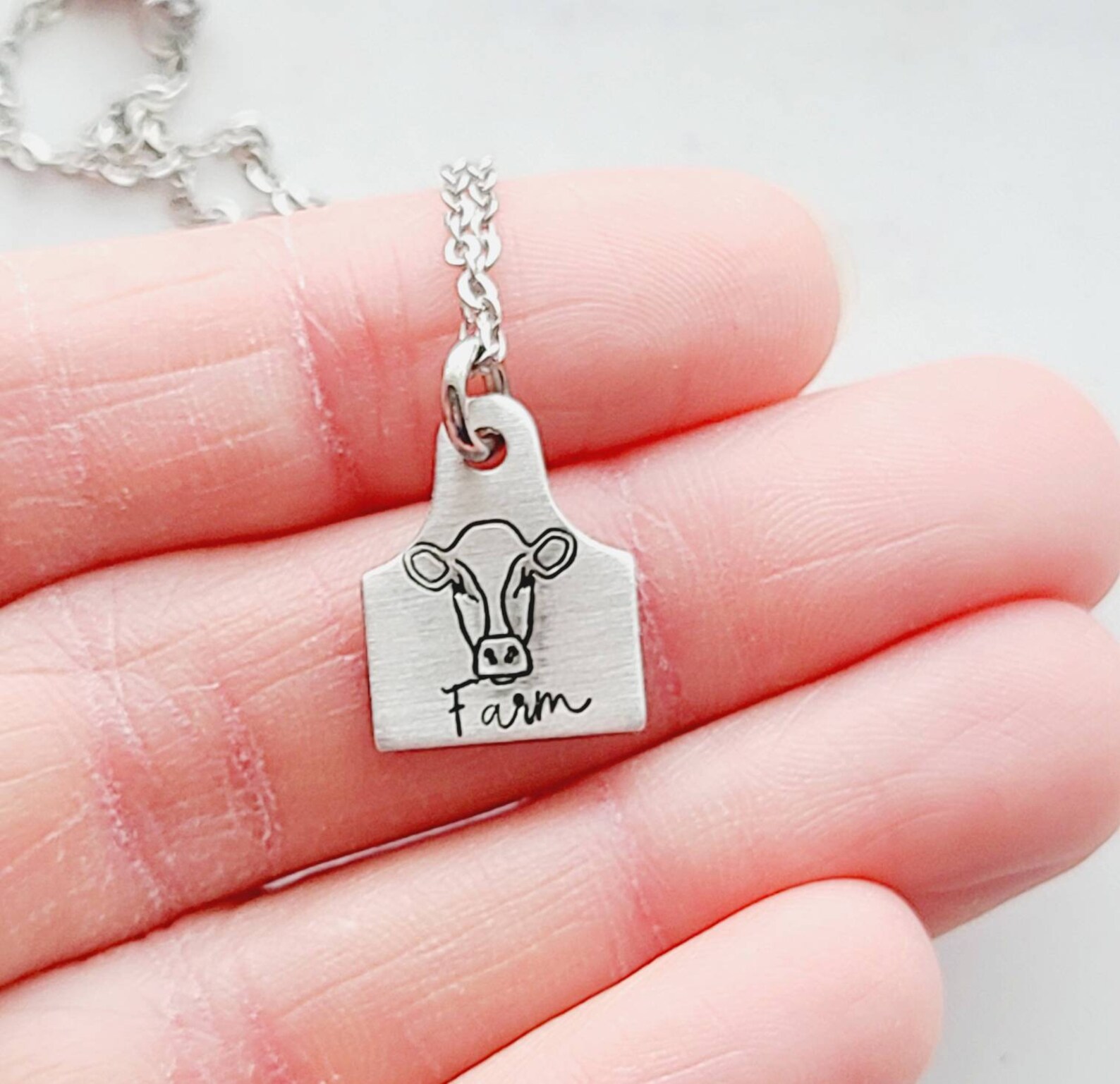 Cow Ear Tag Necklace Silver Cattle Pendant Personalized - Etsy
