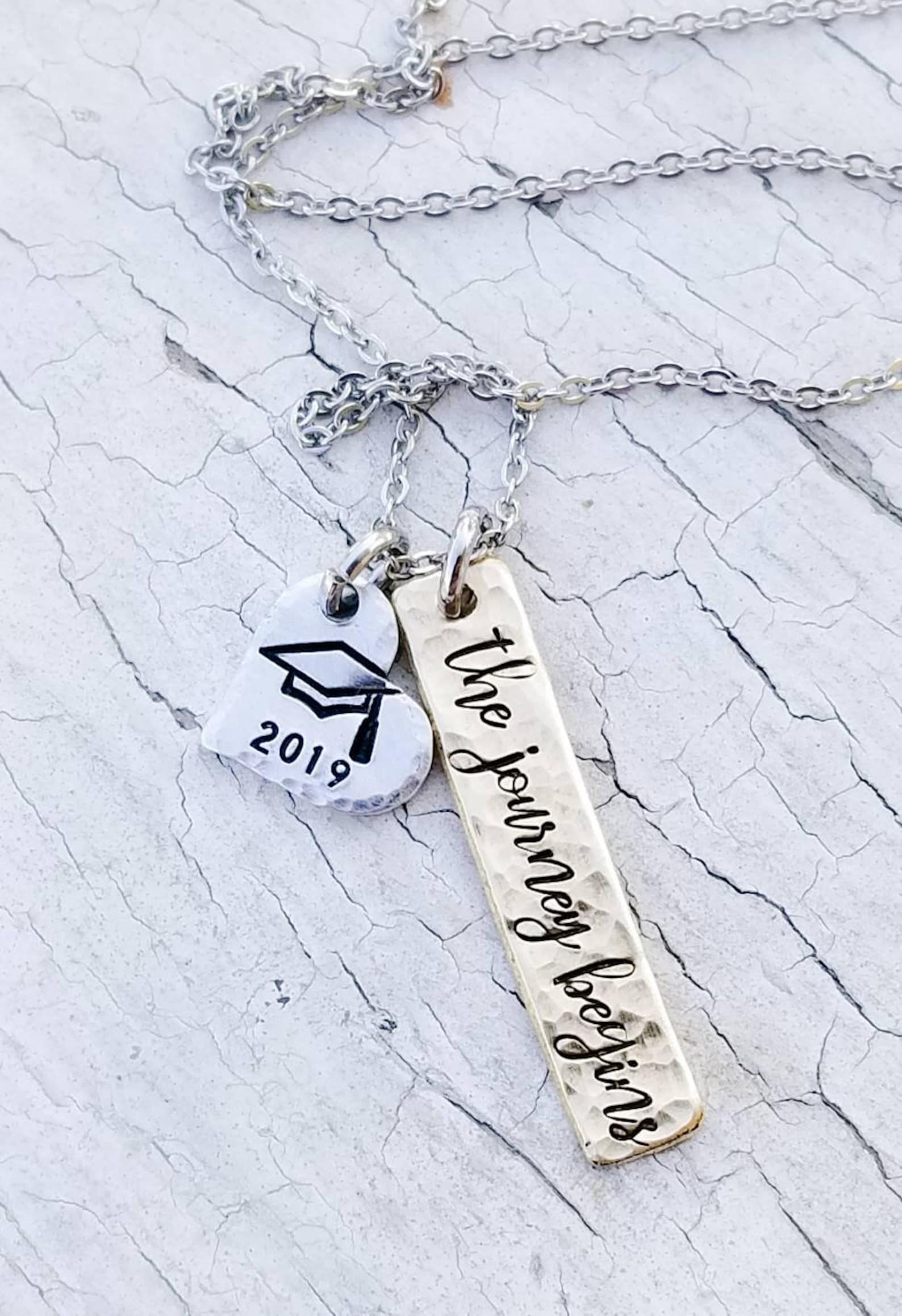 The Journey Begins, Graduation Necklace, Graduate Jewelry, Mixed Metal ...