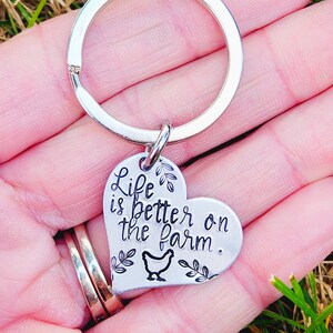 Hand Stamped Heart Keychain, Life is Better on the Farm, Cow Design - Etsy