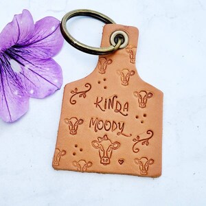 Cow Leather Keyring, Kinda Moody Quote Natural Leather Key Fob ...