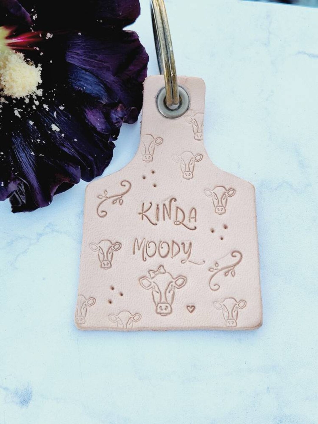 Cow Leather Keyring, Kinda Moody Quote Natural Leather Key Fob ...