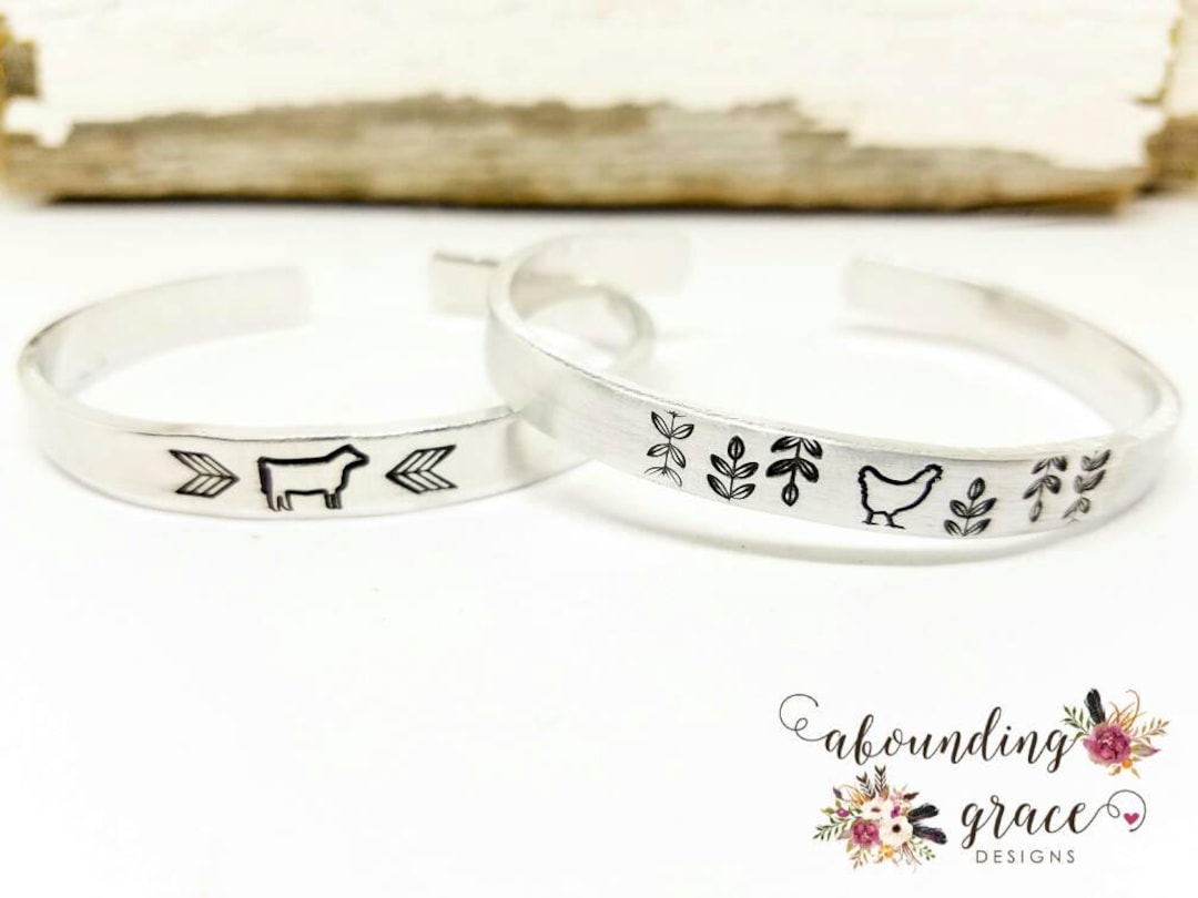 Cow Bracelet, Chicken Bracelet, Stamped Cattle, Stamped Chicken, Farm ...
