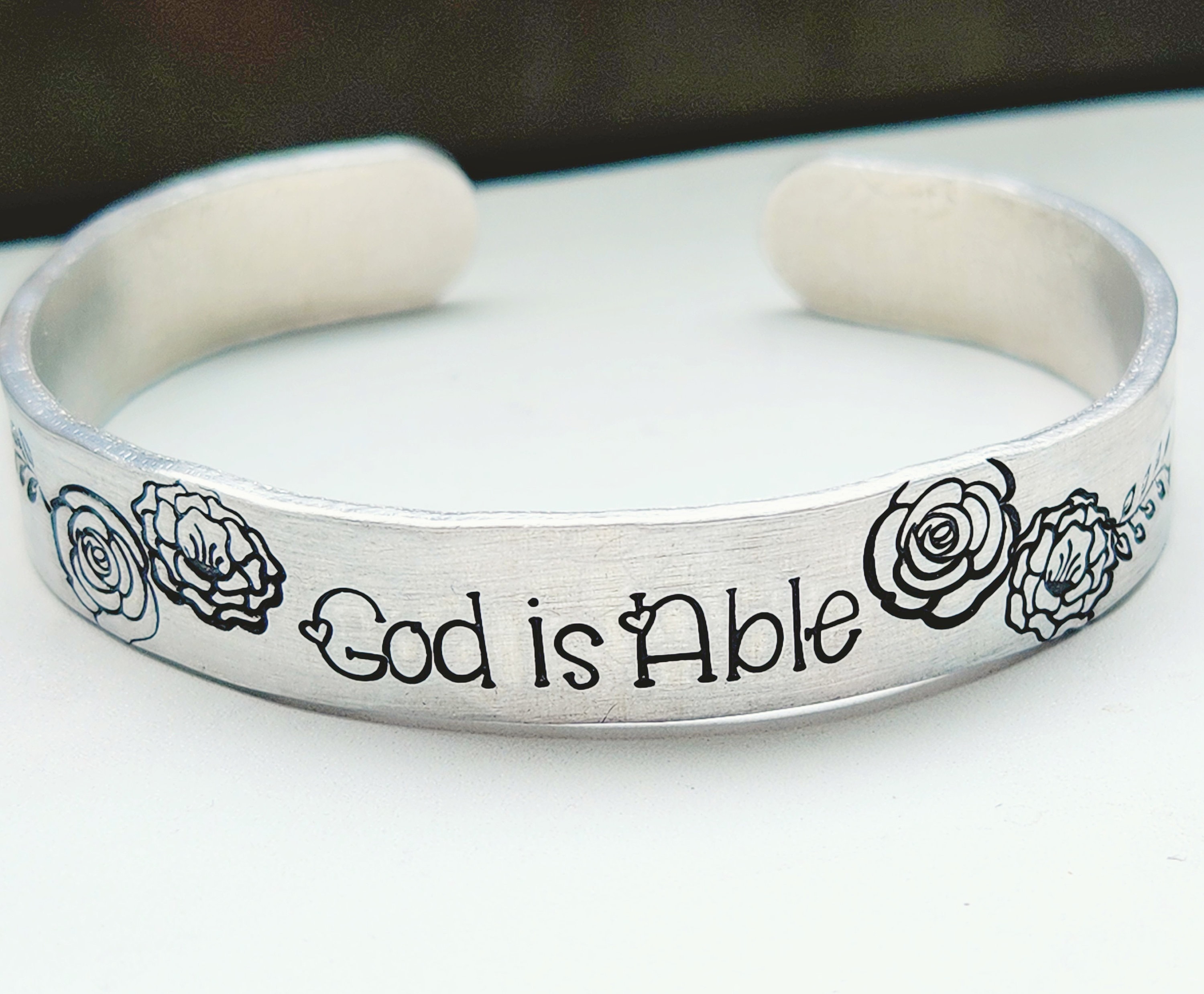 Hand Stamped God is Able Aluminum Cuff Bracelet, Christian Jewelry - Etsy