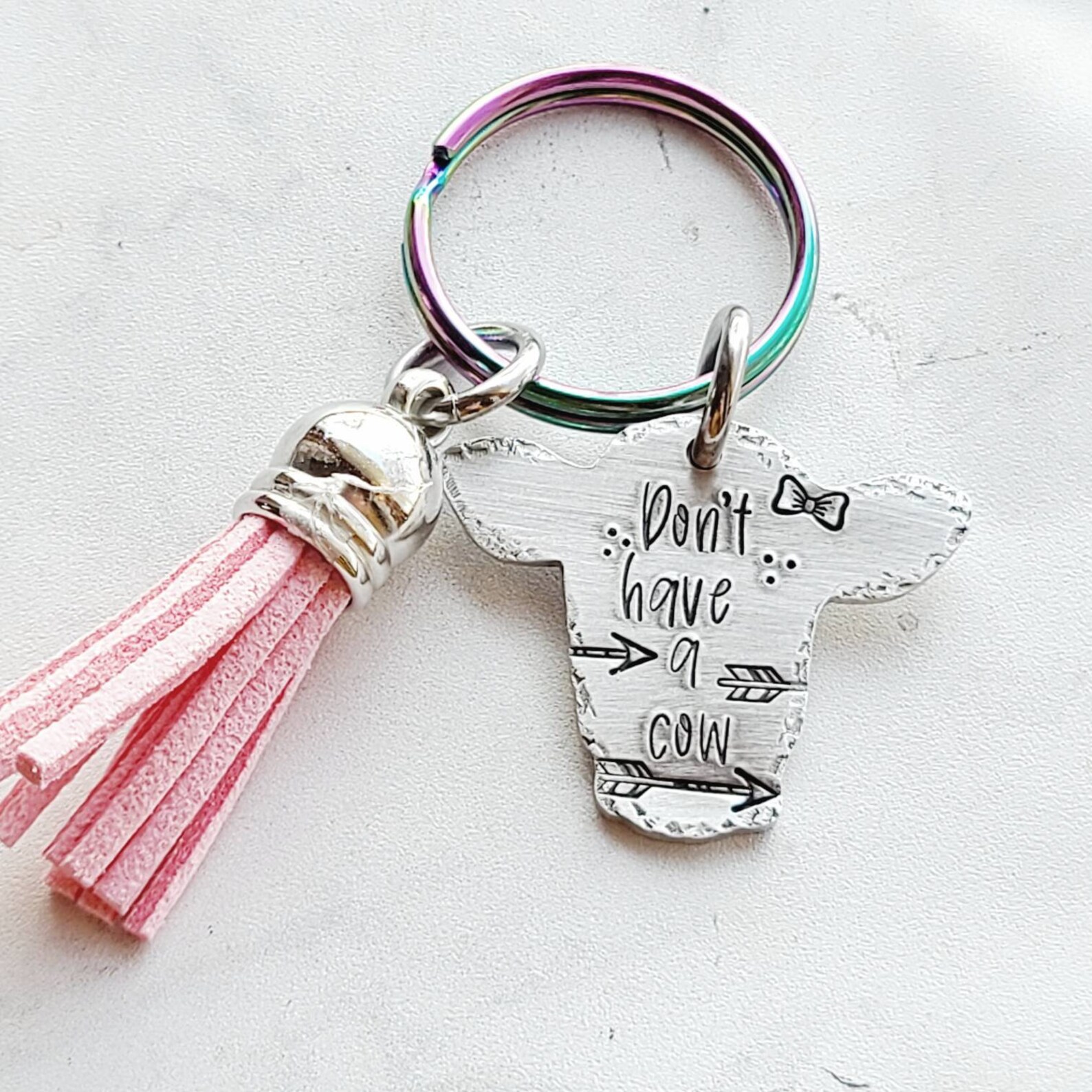 Cow Keychain Tassel Ear Tag Keychain Personalized Cattle | Etsy