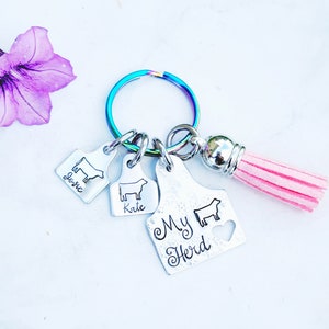 My Herd Cow Tag Name Keychain, Tassel Ear Tag Keychain, Personalized Cattle Tag, Farmers Gift ...