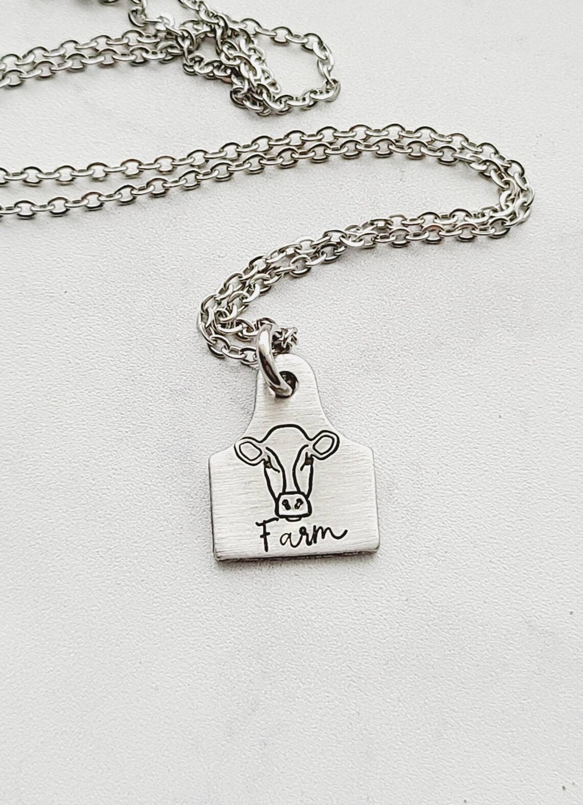 Cow Ear Tag Necklace Silver Cattle Pendant Personalized - Etsy