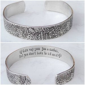 Hidden Message Cuff, Cacti Quote Cuff, Sit on a Cactus, Custom Bracelet ...