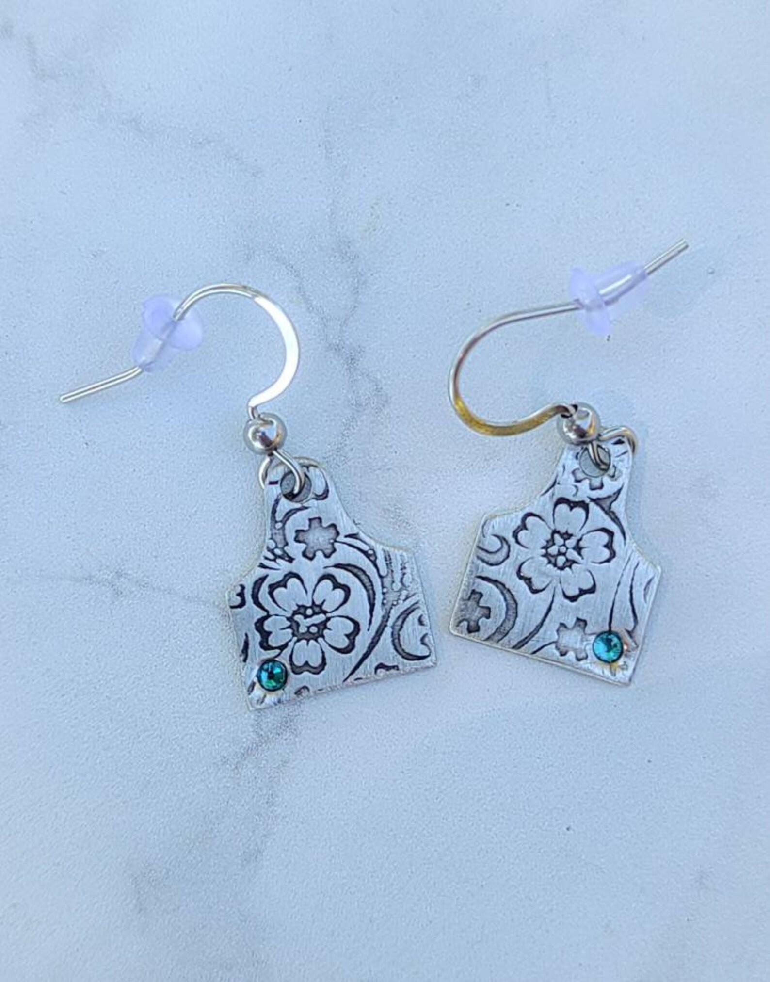 Floral ear tag earrings cattle tag earrings personalized | Etsy