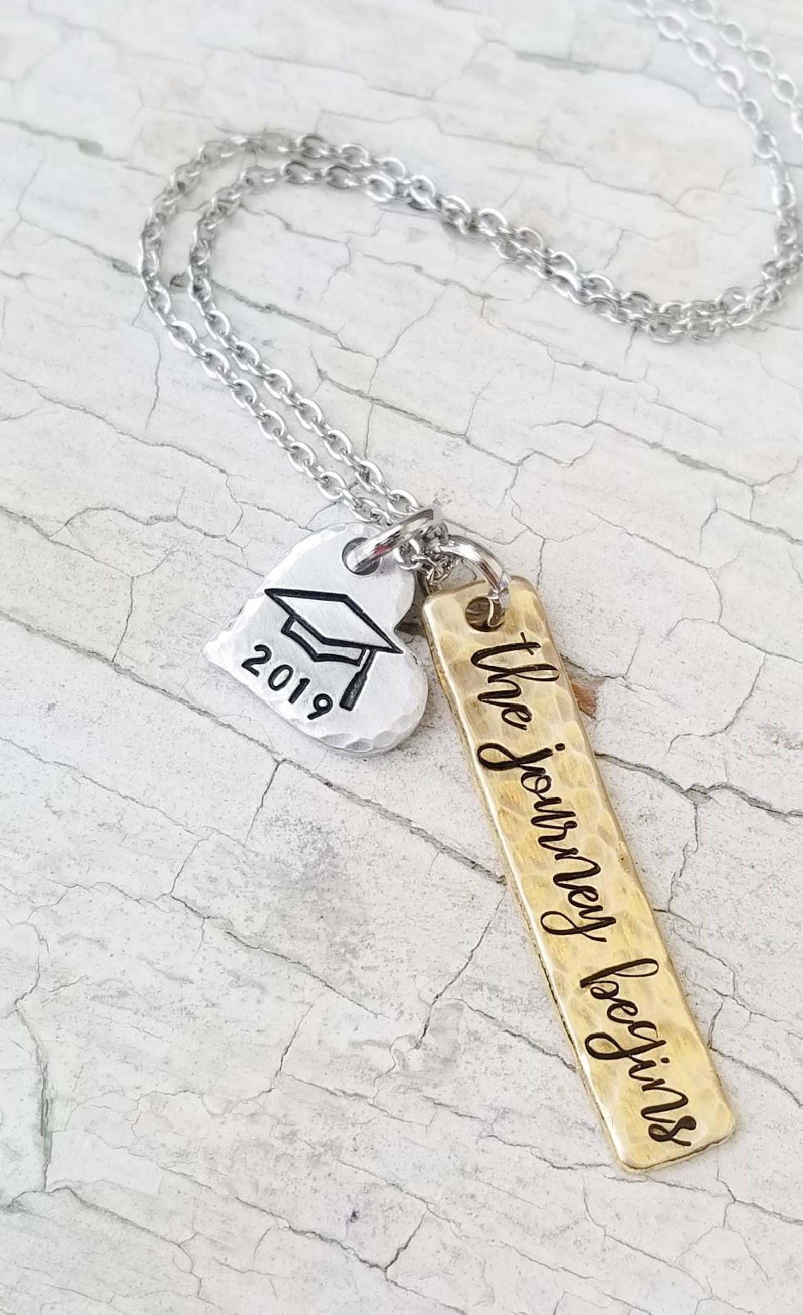 The Journey Begins, Graduation Necklace, Graduate Jewelry, Mixed Metal ...