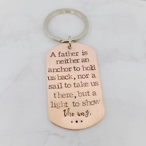 Father Keychain, Dad Gift, Dad Quotes, Copper Dog Tag, Copper Keychain ...