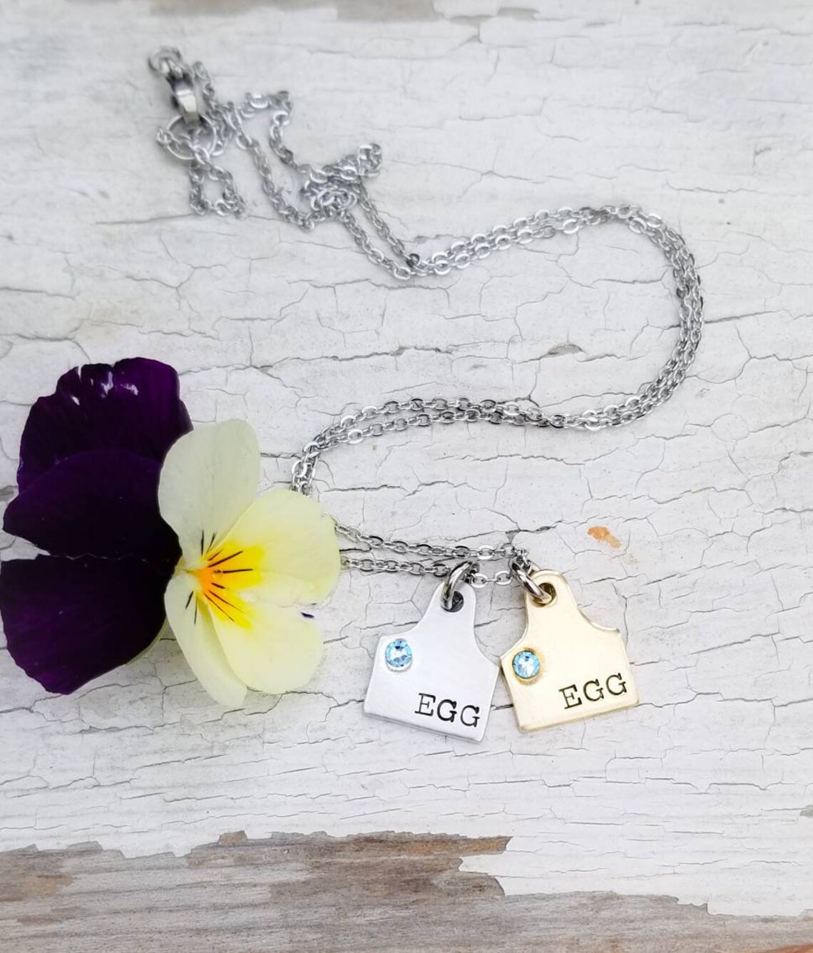 Tiny Ear Tag Mom Necklace Mixed Metal Tag Multiple Ear Tags | Etsy