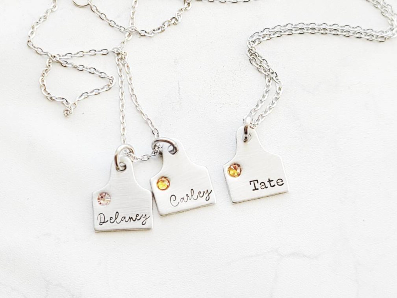 Tiny Ear Tag Mom Necklace Mixed Metal Tag Multiple Ear Tags | Etsy