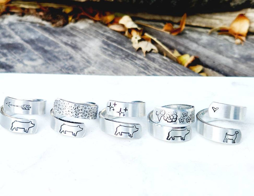 Personalized Farm Animal Adjustable Wrap Ring, Stock Show Silver Farm ...