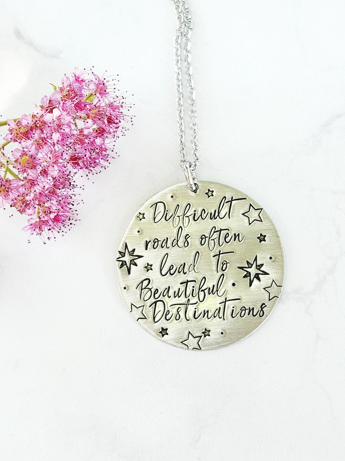 Pewter Inspirational Quote Necklace, Compass Star Charm - Etsy