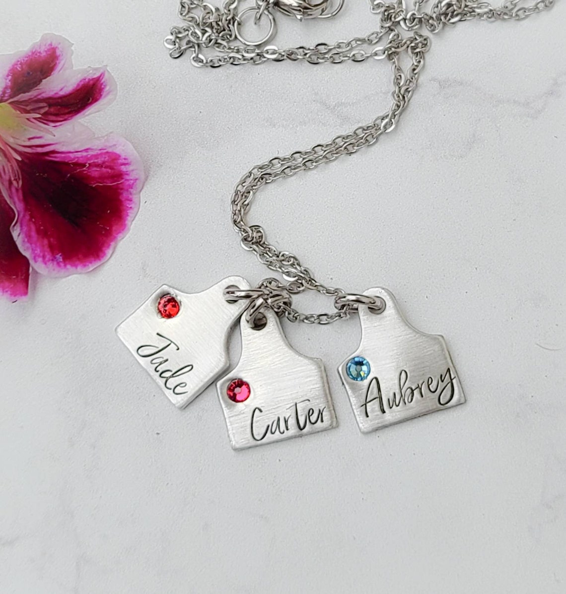 Tiny Ear Tag Mom Necklace Mixed Metal Tag Multiple Ear Tags | Etsy