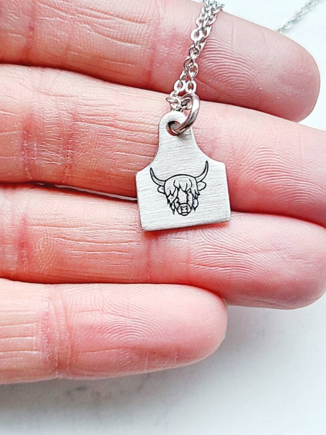 Hand Stamped Pewter Highland Cow Tag Necklace, Farm Jewelry - Etsy
