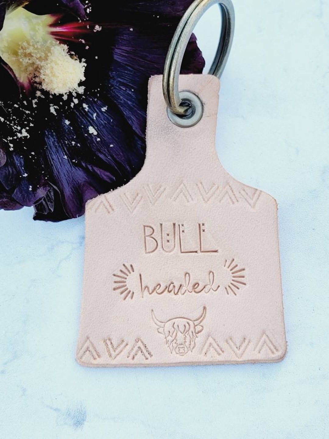 Highland Cow Leather Keyring, Bull Headed Quote Natural Leather Key Fob ...