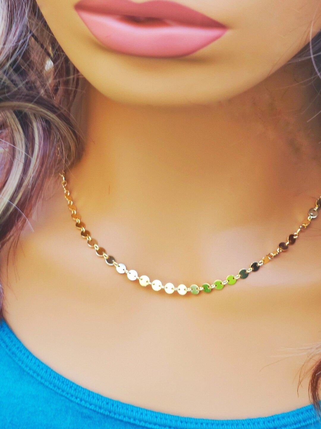 Quincy Disc Chain Necklace Anklet or Bracelet, Circle Sequin Sterling ...