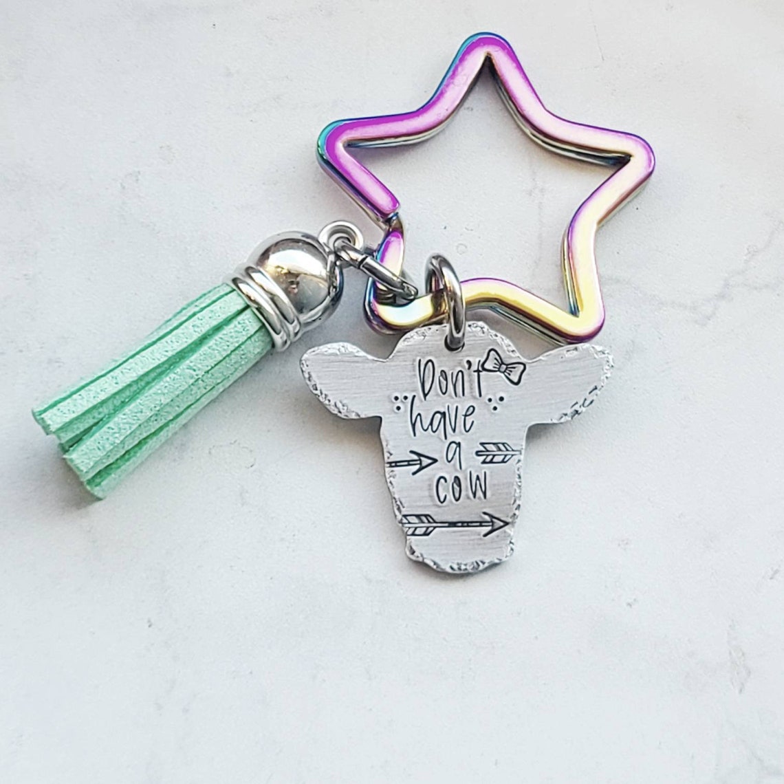 Hand Stamped Cow Keychain, Tassel Ear Tag, Personalized Farm Gift - Etsy