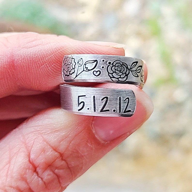 Personalized Date Wrap Ring, Anniversary Wrap Ring, Wedding Day Ring ...