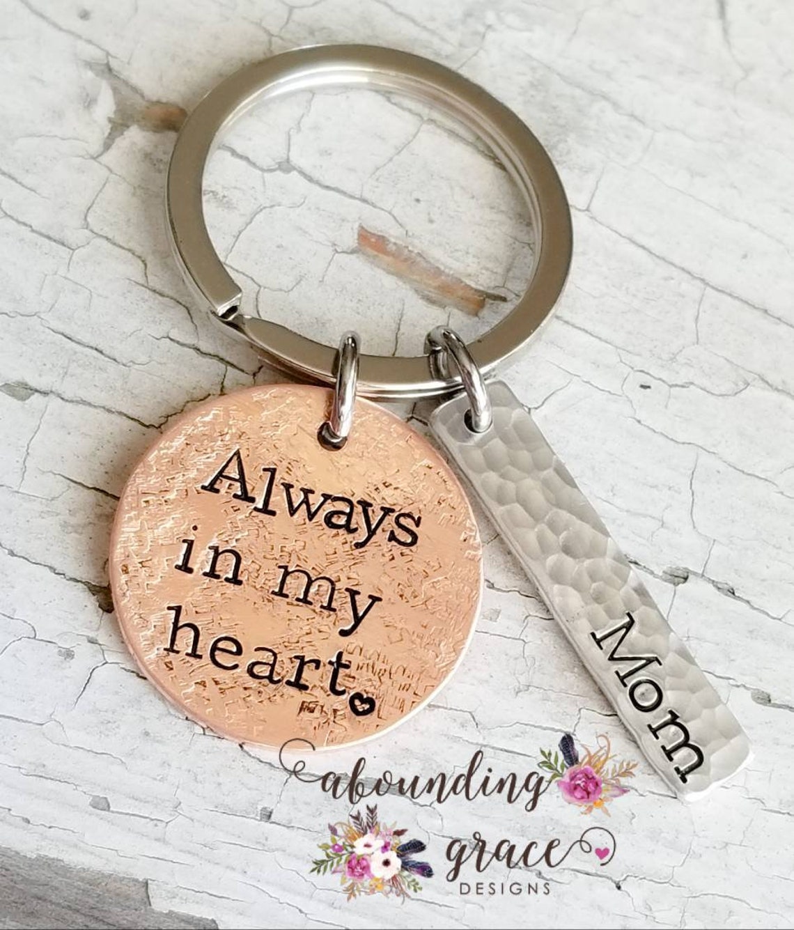 Personalized Memorial Keychain, Loss of Loved One, Hand Stamped Copper ...