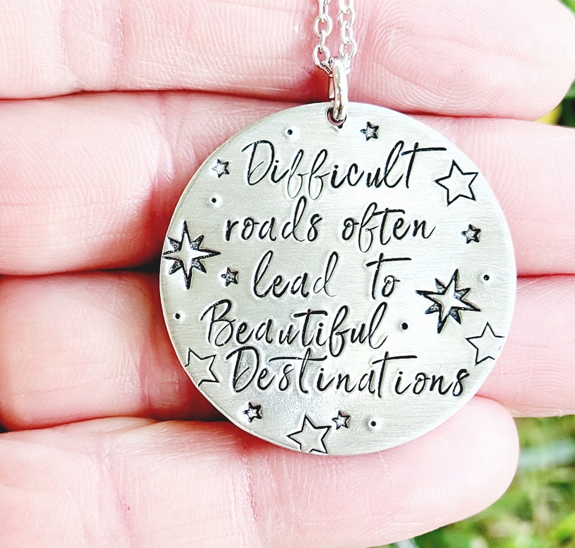Pewter Inspirational Quote Necklace, Compass Star Charm - Etsy