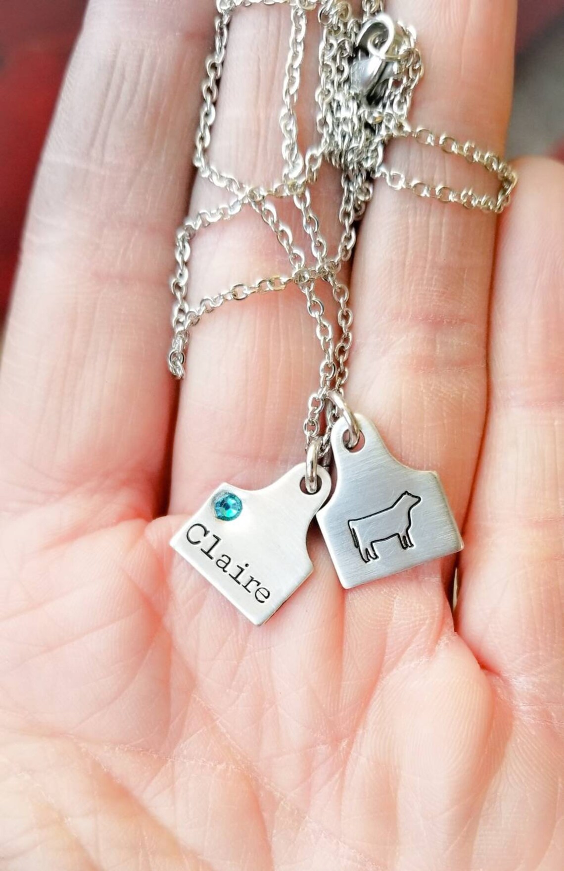 Tiny Ear Tag Mom Necklace Mixed Metal Tag Multiple Ear Tags | Etsy