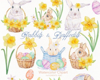 Watercolor Easter Rabbit Clipart Hand Drawn Bunny | Etsy