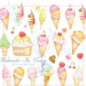 Watercolor Ice Cream Clipart: Summer Dessert Illustrations (PNG ...