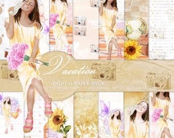 Girl Digital Paper Planer Girl Paper Pack Floral Digital | Etsy