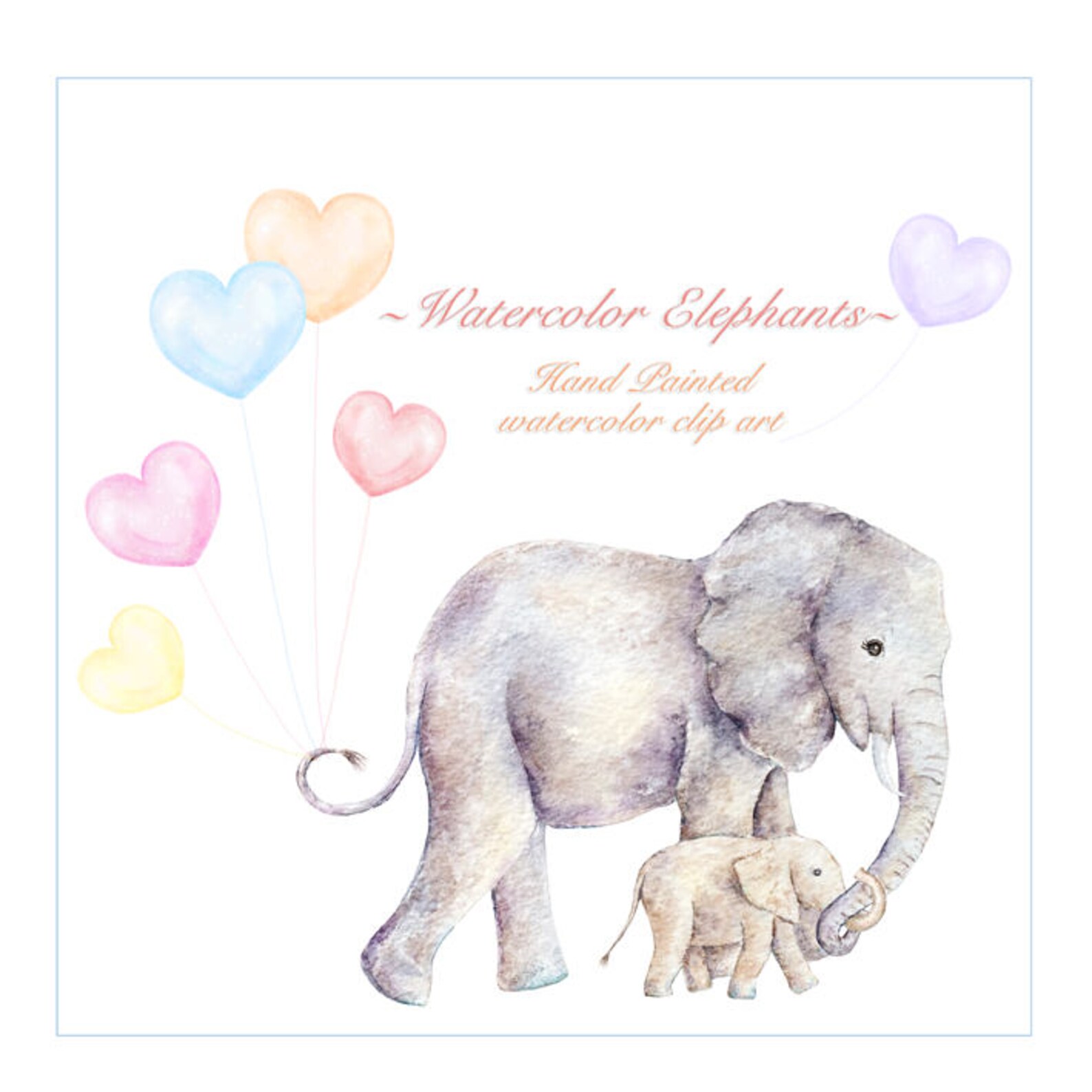 Digital Watercolor Elephant Clip Art Hand Painted Safari - Etsy